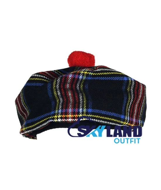 Tam o' Shanter Tammy Hat Flat Bonnet Black Stewart Tartan