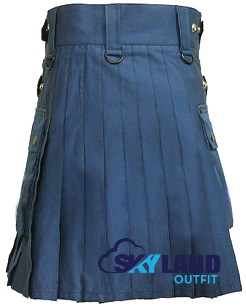 Navy Blue Utility Cotton Kilt with adjustable Leather Straps